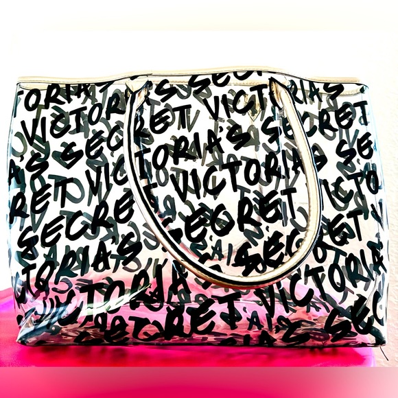 Victoria's Secret | Bags | Used Victorias Secret Clear Logo Graffiti ...
